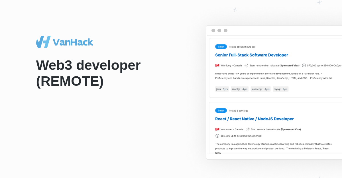 Web3 developer (REMOTE) - VanHack